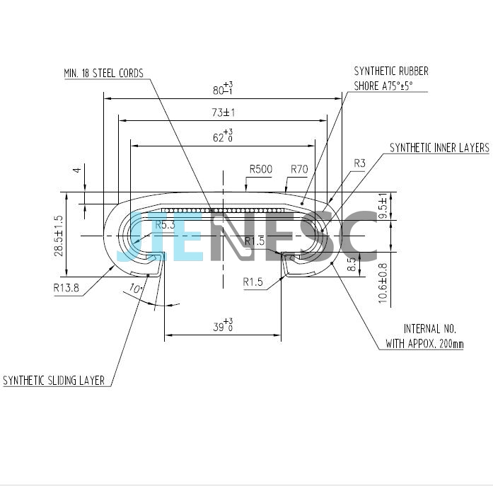 SDS Escalator Handrail Belt, W=80mm H=28.5mm